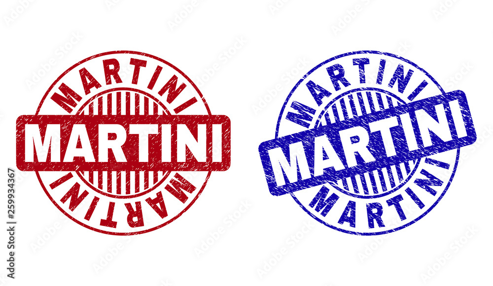 Grunge MARTINI round stamp seals isolated on a white background. Round ...