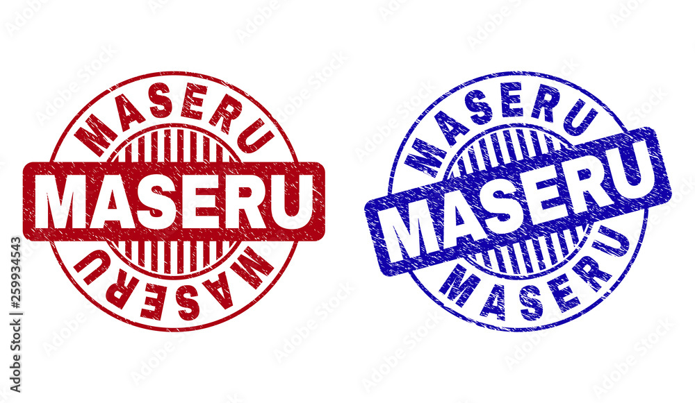 Grunge MASERU round stamp seals isolated on a white background. Round ...