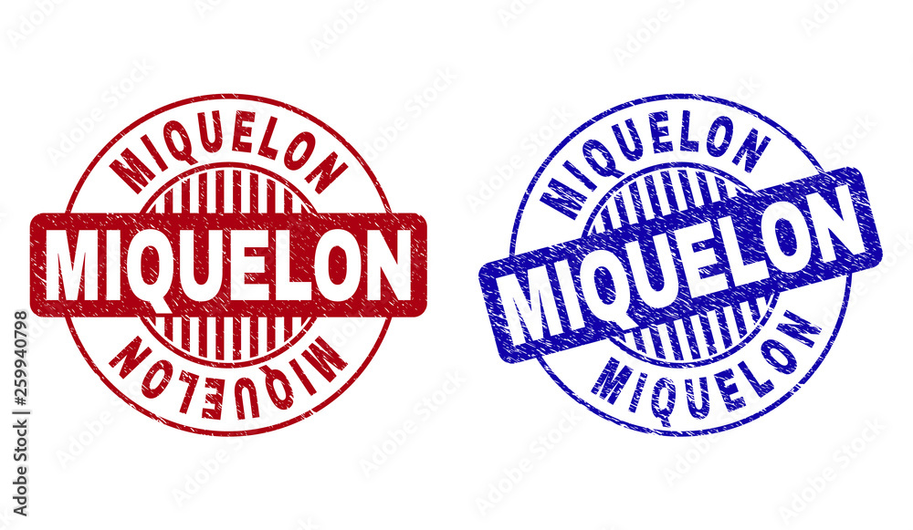 Vecteur Stock Grunge MIQUELON round stamp seals isolated on a white background. Round seals with ...