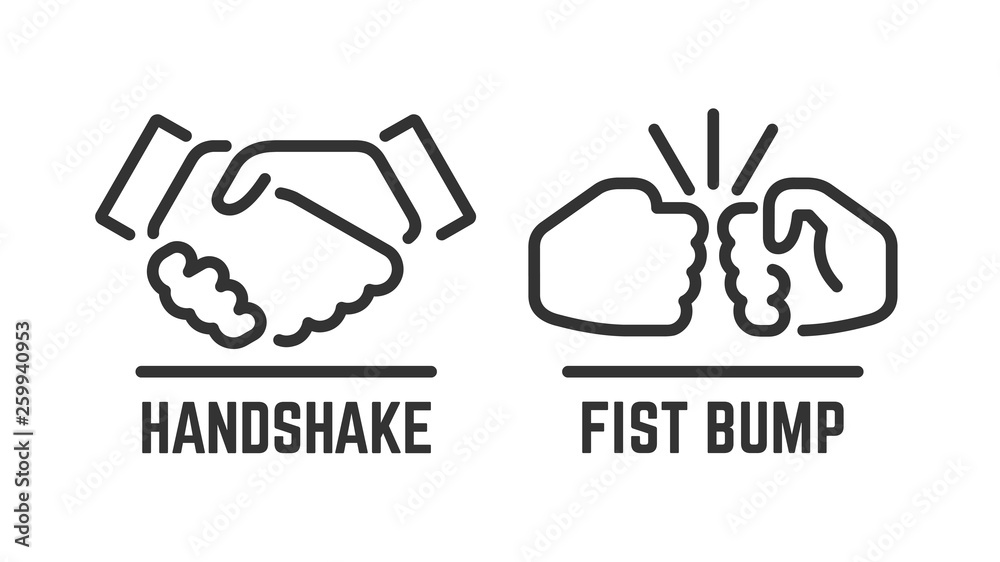 Vector handshake and fist bump outline icon with agreement or ...