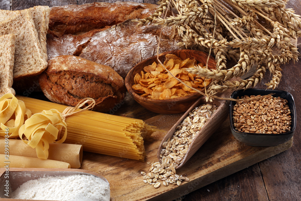 whole grain products with complex carbohydrates on table Stock Photo ...