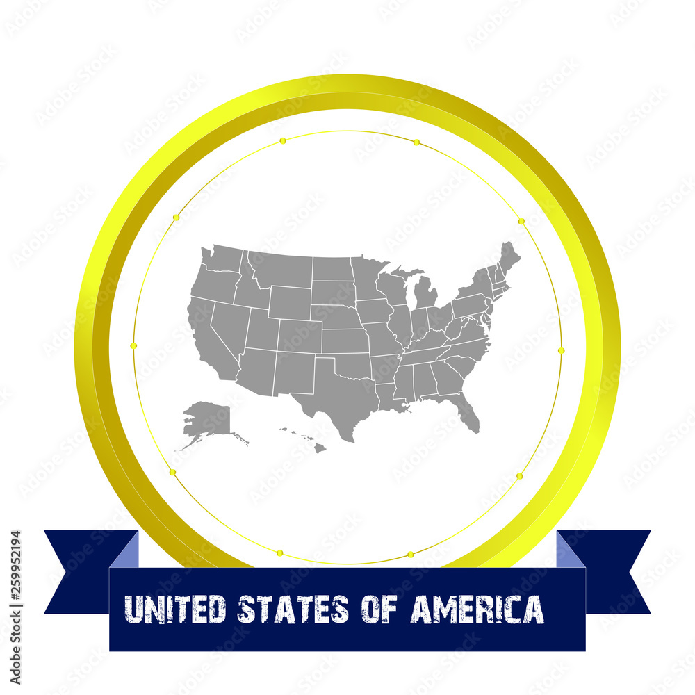 American map, Map of United states in golden frame and golden ribbon in ...