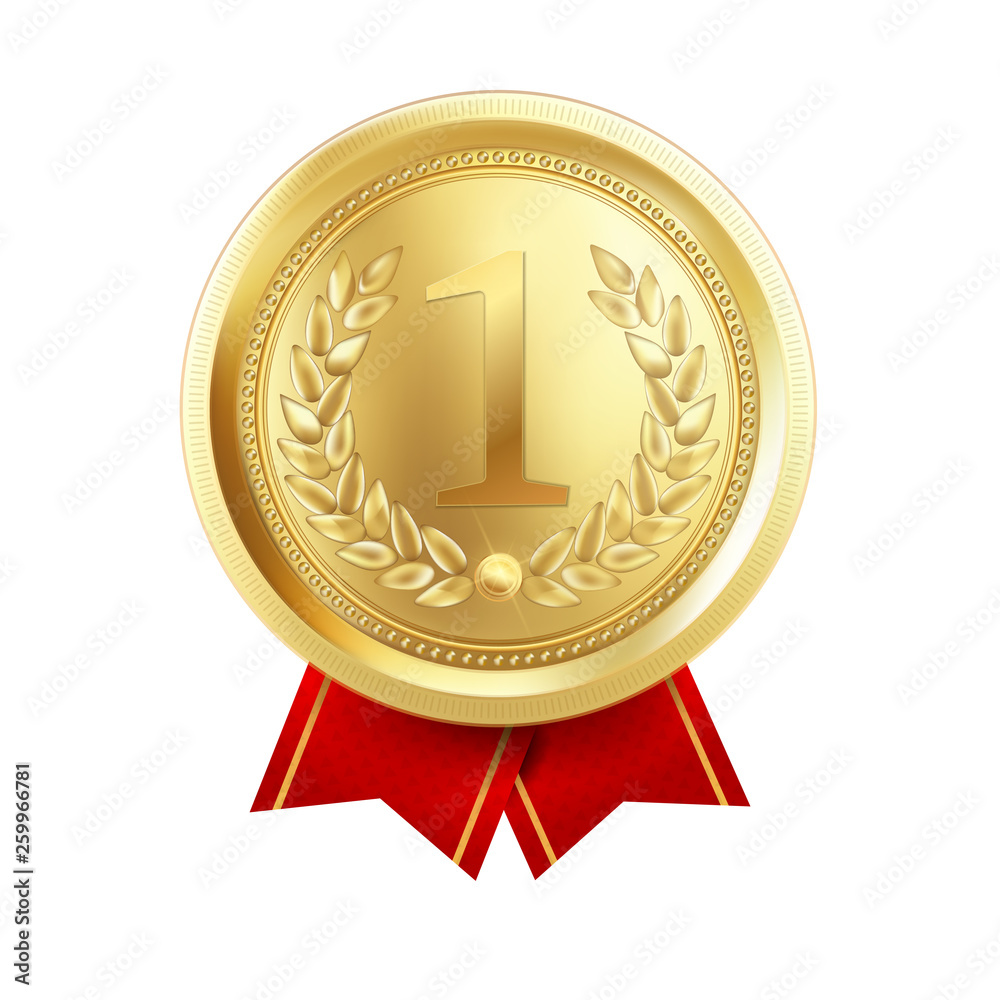 Gold Medal Vector. Golden 1st Place Badge. Sport Game Golden Challenge ...