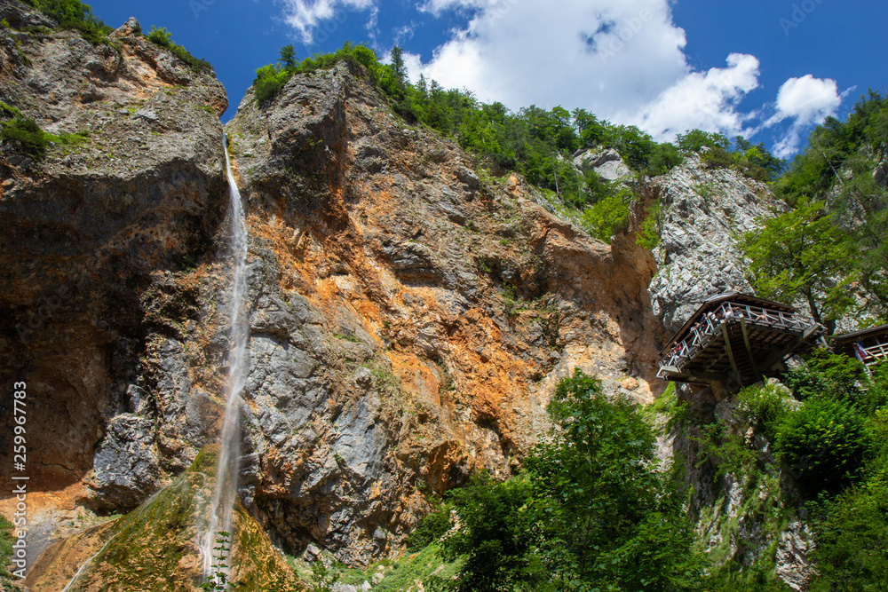 Rinka Falls is a waterfall in the Logar Valley, northern Slovenia Stock ...