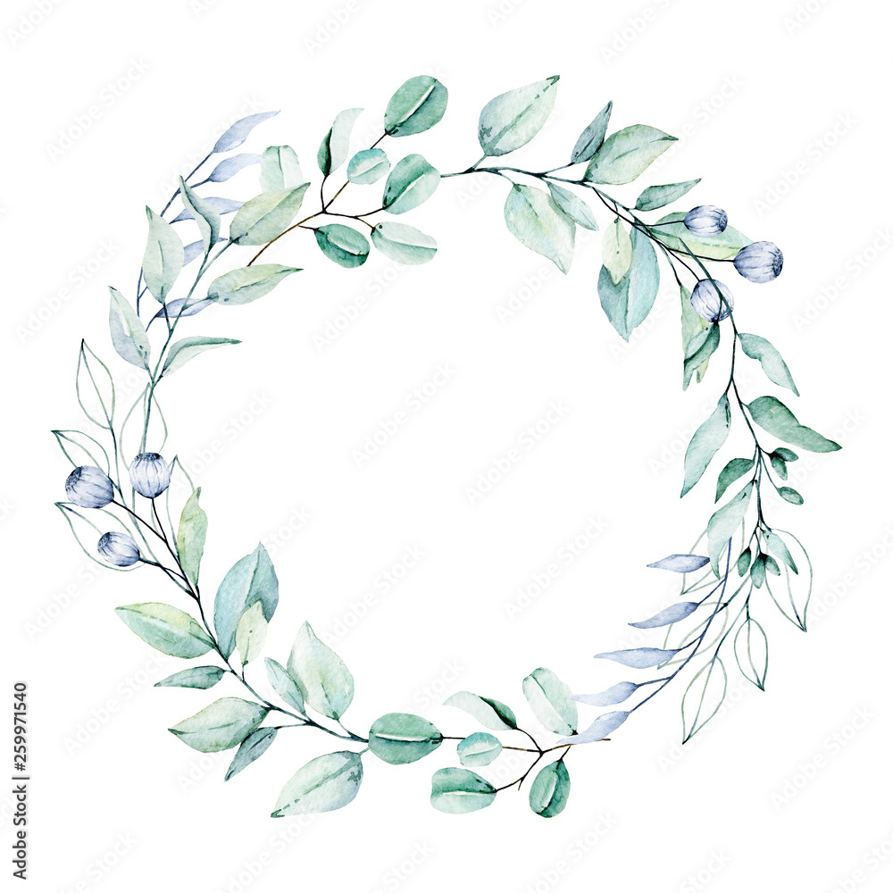 Watercolor leaf wreath. Floral clip art. Leaves frame perfectly for ...