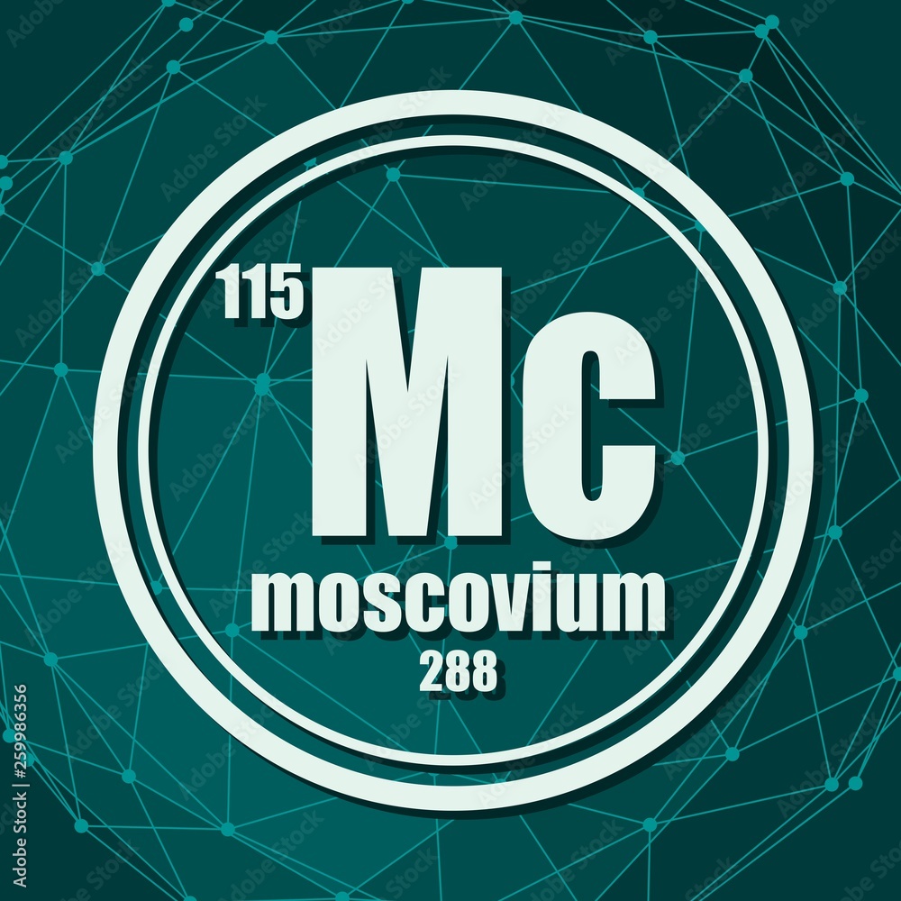 Moscovium chemical element. Sign with atomic number and atomic weight ...