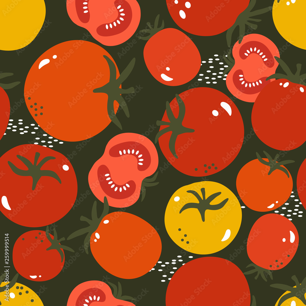 Fresh tomatoes, hand drawn seamless pattern. Overlapping background ...