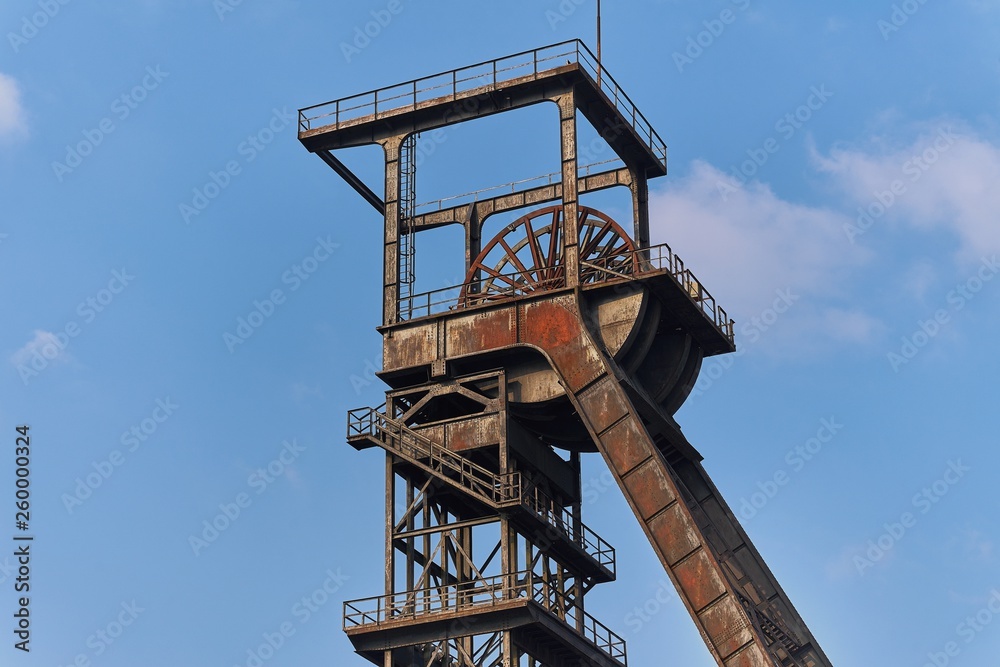 The shaft tower of a disused coal mine in Nordrhein-Westfalen, Germany ...