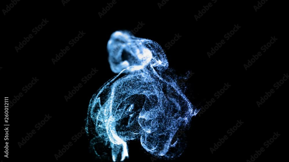 4k glow particles move in a stream of liquid in front of the camera in ...