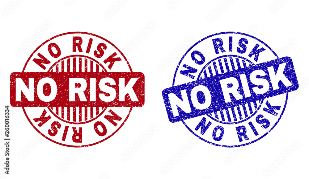 Grunge NO RISK round stamp seals isolated on a white background. Round ...
