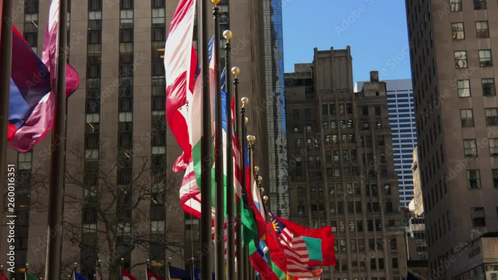 International flags from around the world. Row of flags blowing in the ...