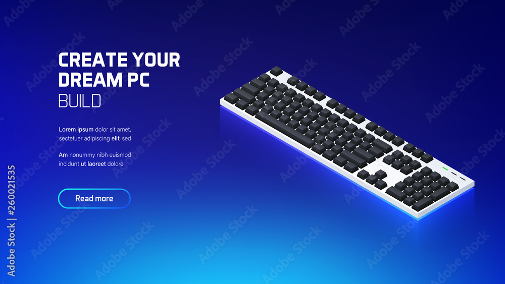 Computer keyboard 3d realistic isometric illustration, personal ...