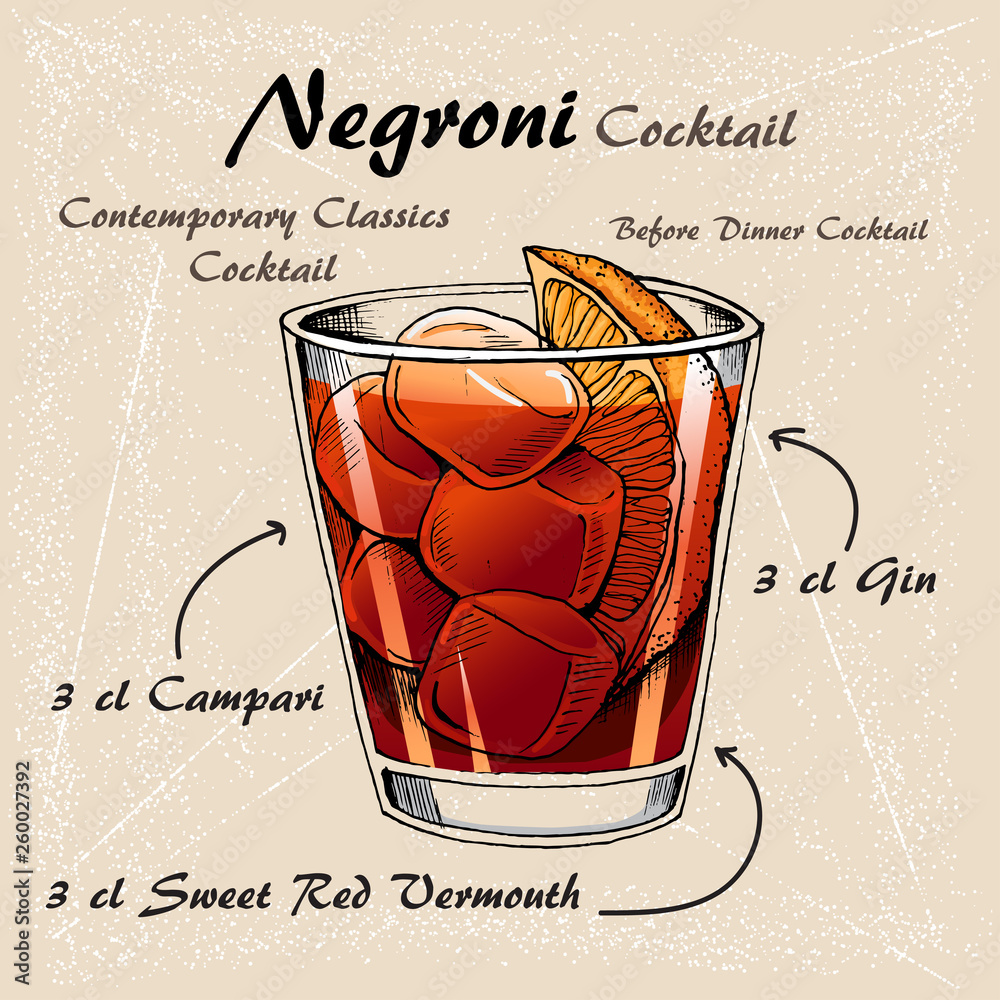 Póster Vector illustration of alcoholic cocktail negroni sketch ...
