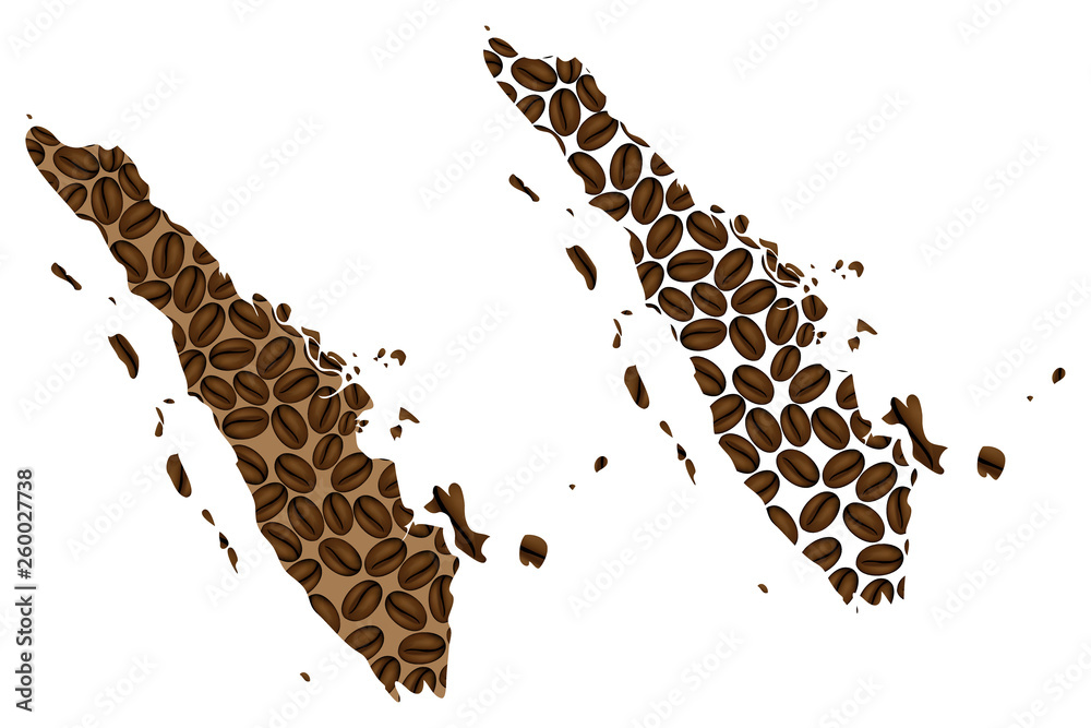 Sumatra (Greater Sunda Islands) - map of coffee bean, Sumatra (Republic ...