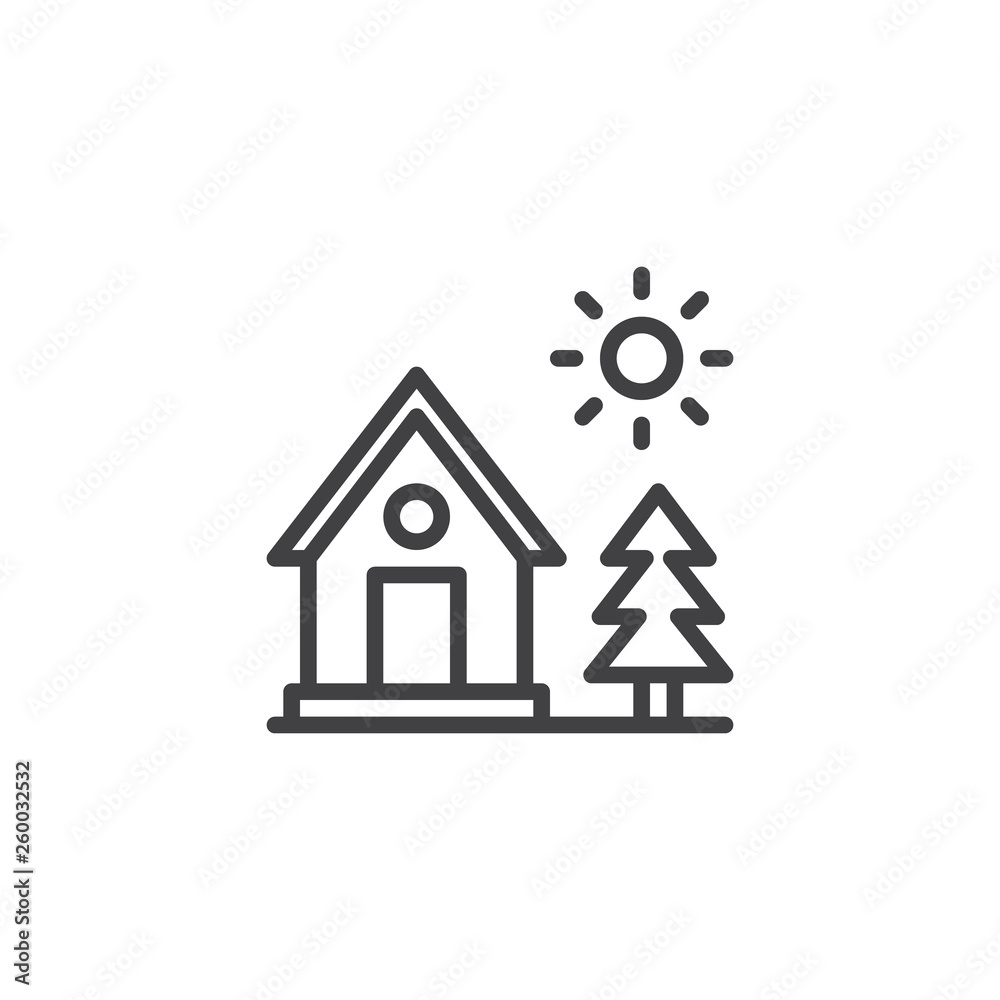 Vetor de Forest house line icon. Home linear style sign for mobile ...