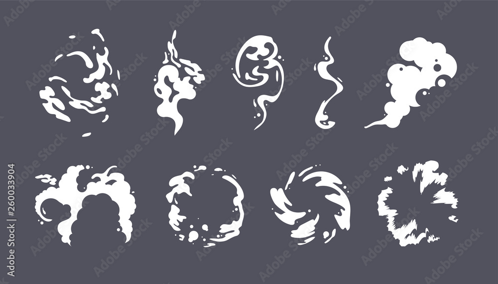 Cartoon steam clouds, puff, mist, fog, watery vapour or dust explosion ...