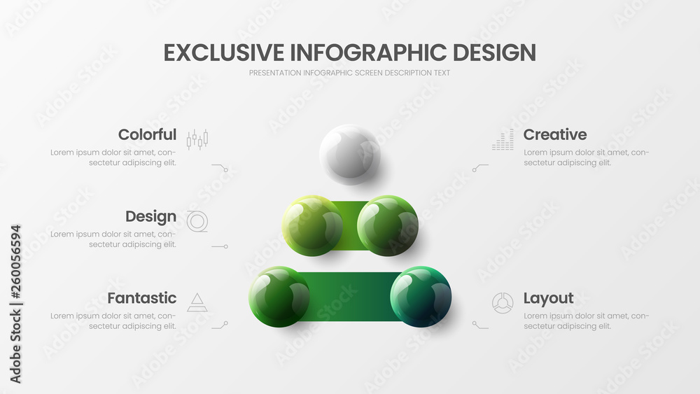 Business 5 option infographic presentation vector 3D colorful balls ...