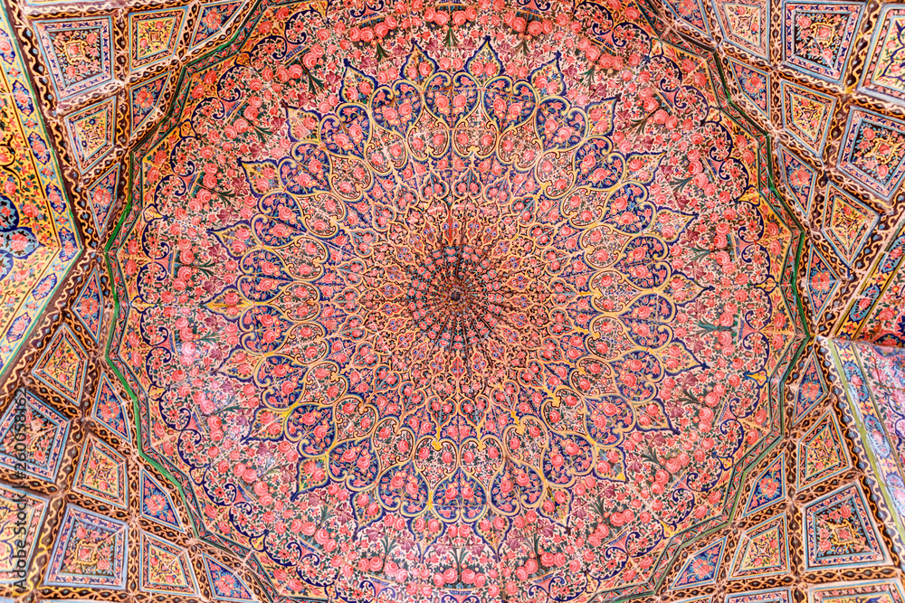 Awesome view of vault ceiling inside the Nasir al-Mulk Mosque Stock ...