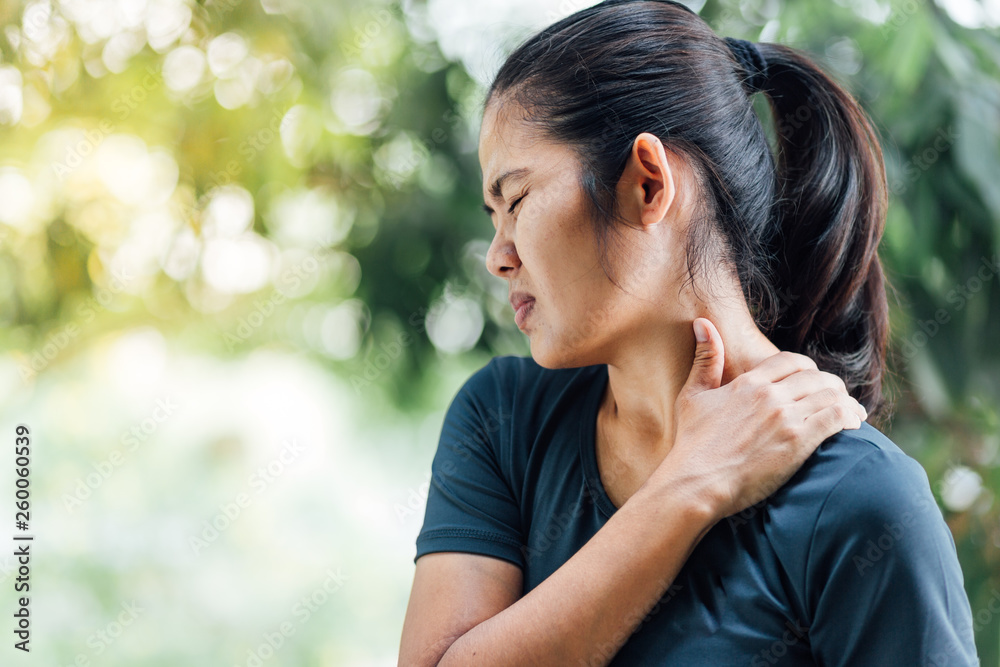 Shoulder Injuries, young asian woman with pain in shoulder , Ache in ...