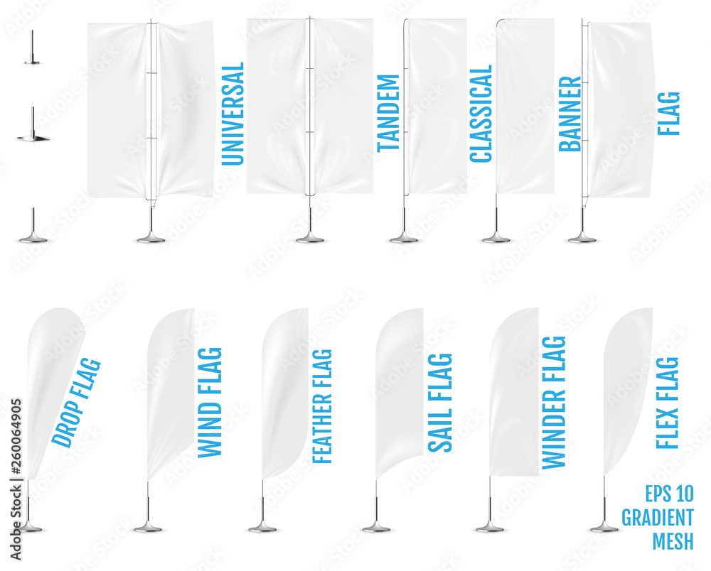 Realistic white banner flags 3d mockup. Stock Vector | Adobe Stock