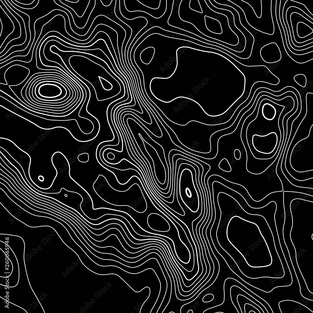 Topographic map. Black lines on white background. Contour abstract ...