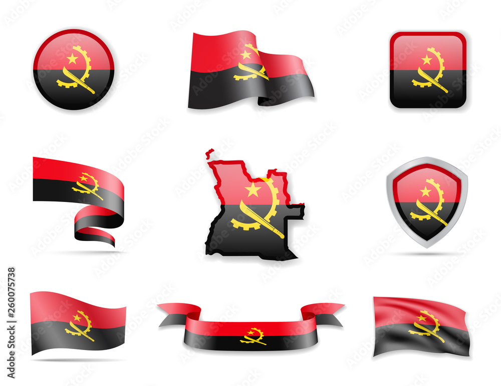 Angola flags collection. Vector illustration set flags and outline of ...