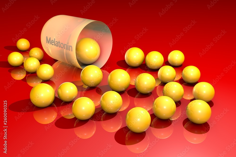 Opened melatonin capsule withyellow granules. Melatonin is a hormone ...