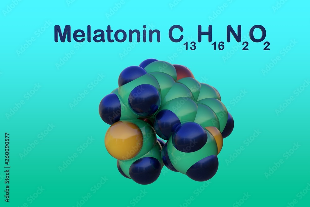 Structural chemical formula and molecular model of melatonin, a hormone ...
