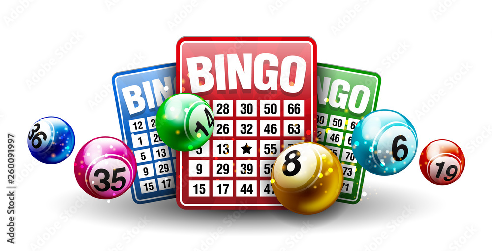 Vector Colorful Bingo Ball with Bingo Card isolated on White Background ...