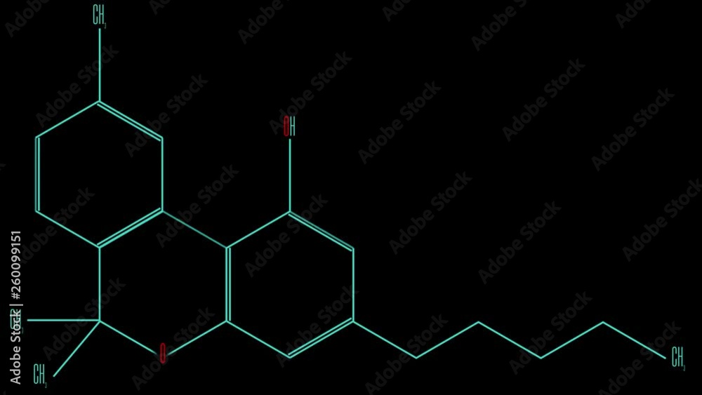 Animation light blue line draws the structural formula of the ...
