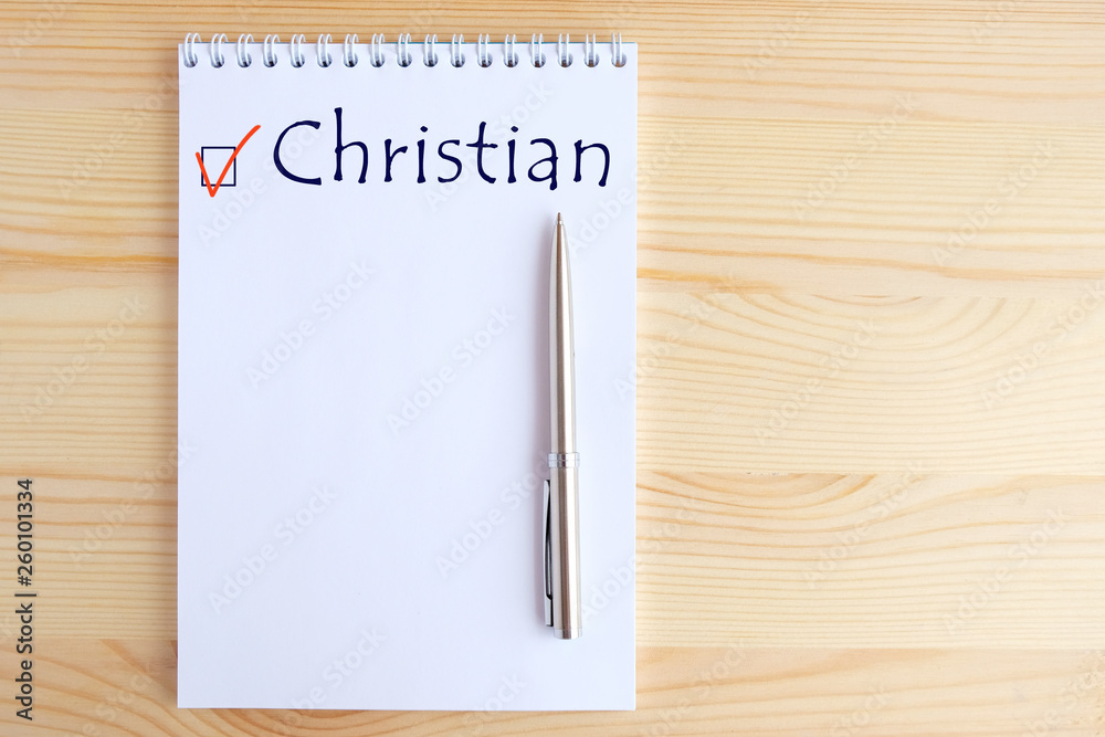 CHRISTIAN - checkbox with a cross on white paper with pen. Checklist ...