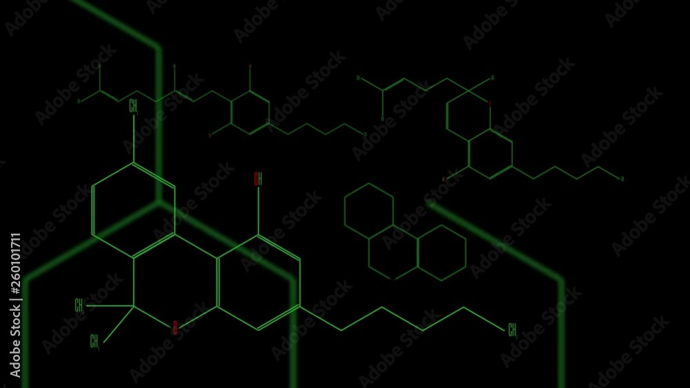 Digital animation - a group of cannabinoid molecules. The inscription ...