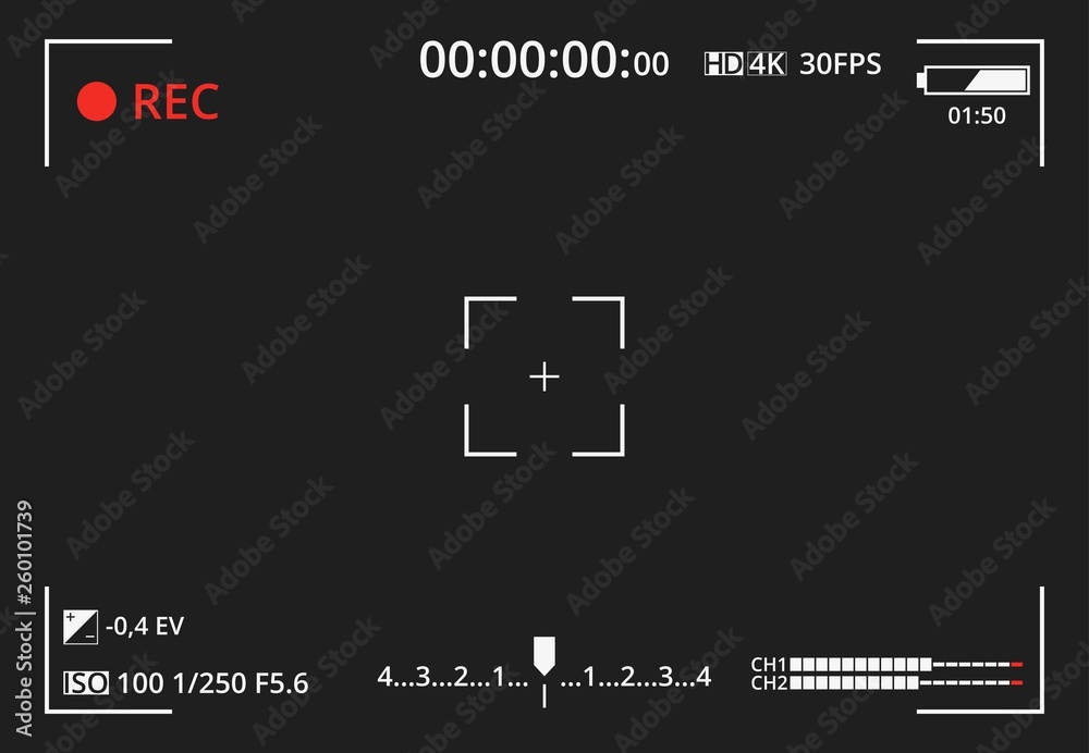 Video camera viewfinder on dark background. Focusing screen of the ...