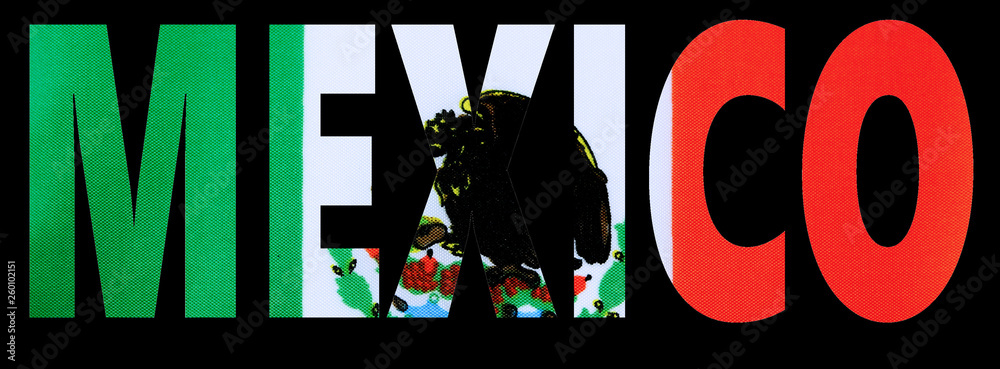 Bold text cutout letters from the image of a national flag with black ...