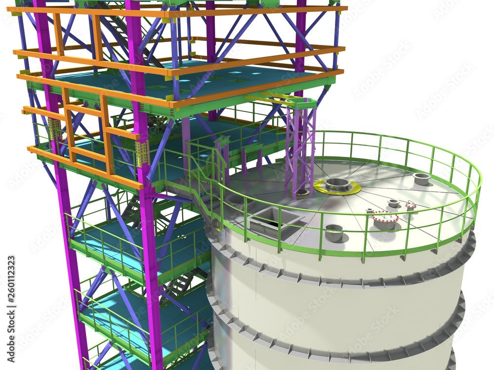 BIM model of a building with a tank made of metal structures. Drawing ...