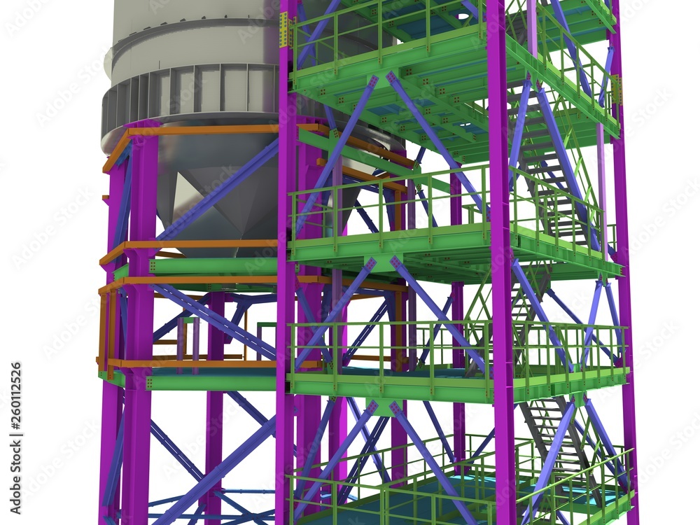 BIM model of a building with a tank made of metal structures. Drawing ...