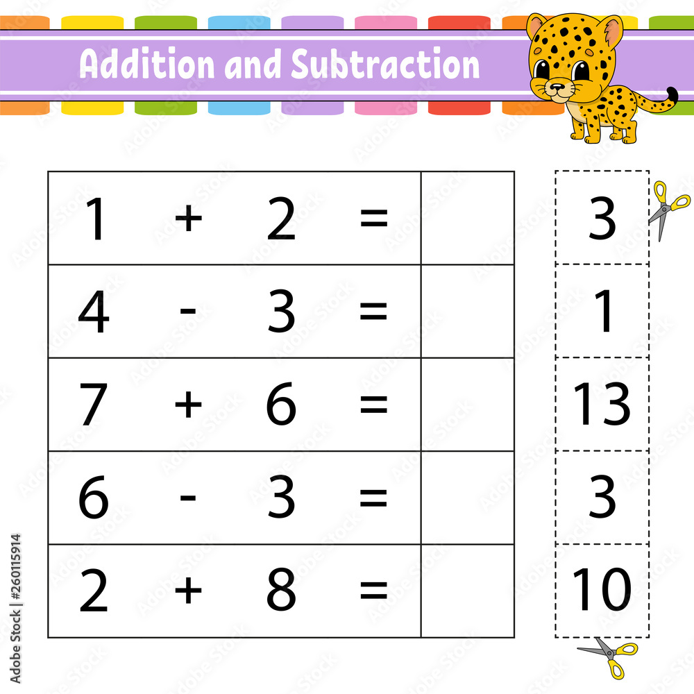 Addition and subtraction. Task for kids. Education developing worksheet ...