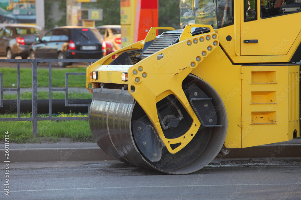 Road roller in a new road highway construction Stock Photo | Adobe Stock