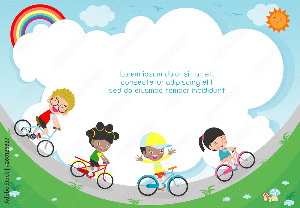 Happy kids on bicycles, Child riding bike, Healthy cycling with kids in ...