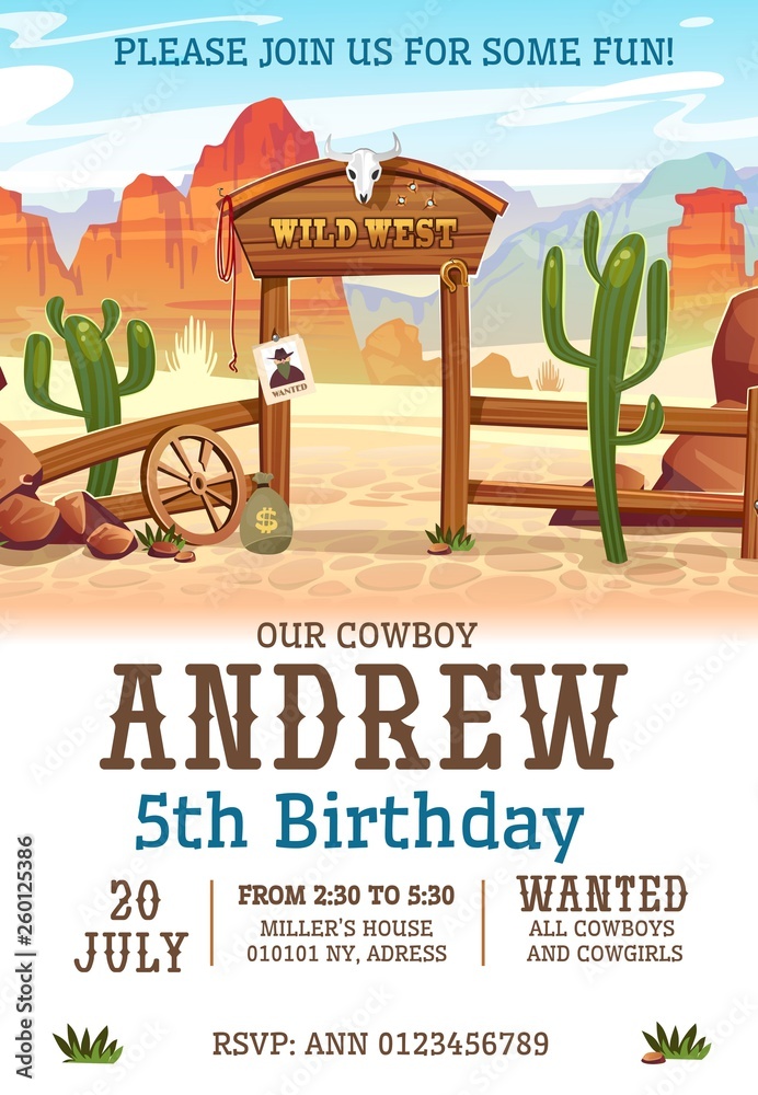Wild west Birthday party invitation design template. Western poster ...