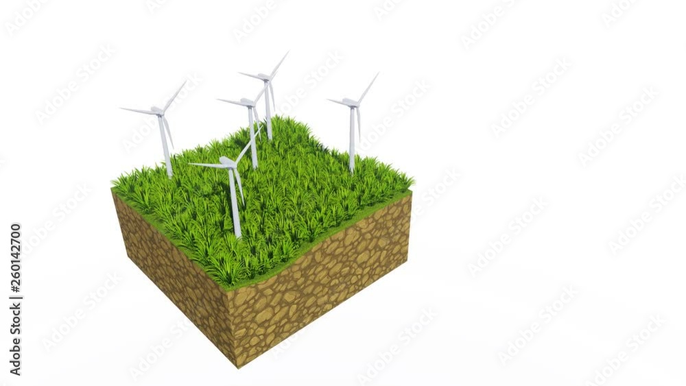 Rotating wind turbines on a cross section slice of abstract ground with ...
