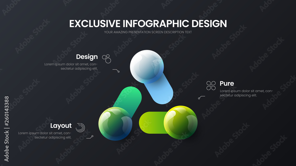 Business 3 option infographic presentation vector 3D colorful balls ...