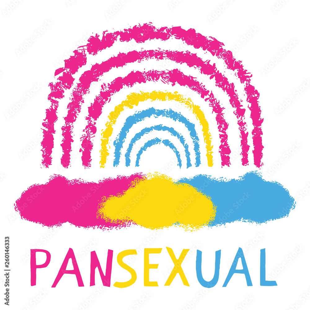 Hand drawn pansexual cloud, sun vector illustration. Multicolor texture ...