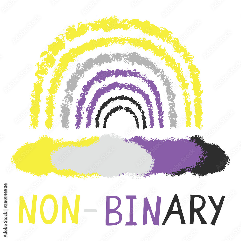 Hand drawn non binary cloud, sun vector illustration. Multicolor ...