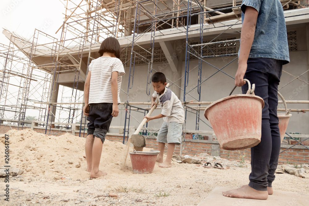 Children working at construction site for world day against child ...