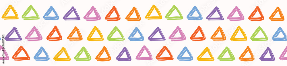 Hand painted line art triangles seamless border pattern. Rainbow vector ...