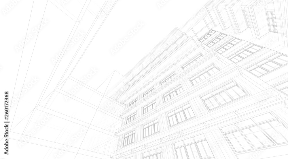 Architecture background. Perspective 3d Wireframe of building design ...