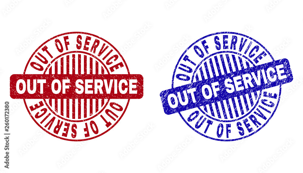 Grunge OUT OF SERVICE round stamp seals isolated on a white background ...