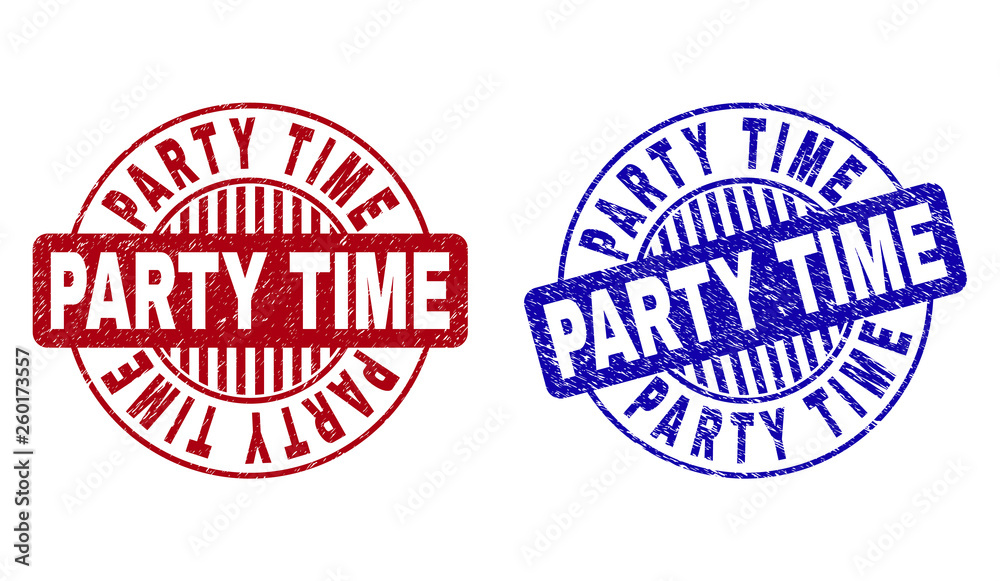 Grunge PARTY TIME round stamp seals isolated on a white background ...