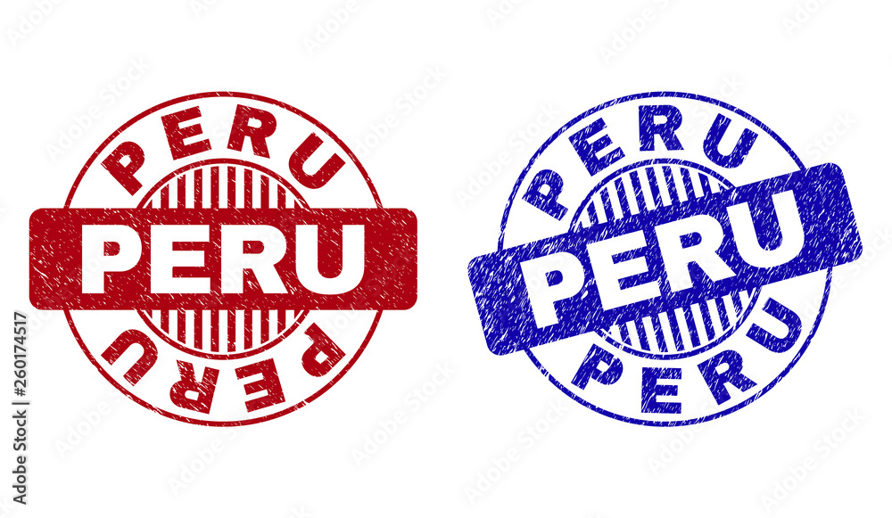 Grunge PERU round stamp seals isolated on a white background. Round ...